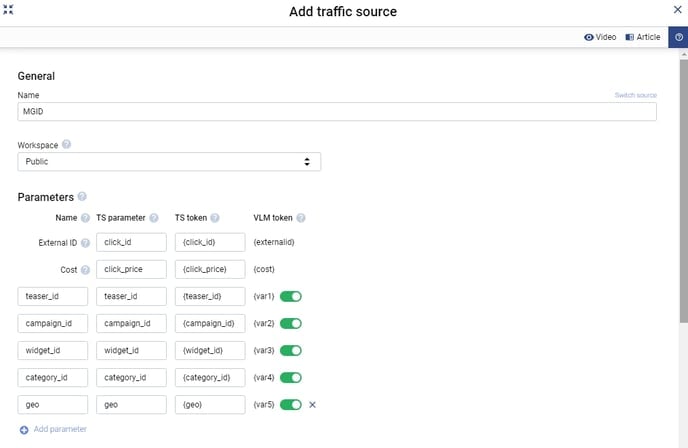 Voluum.com Tracker Integration in MGID Ads